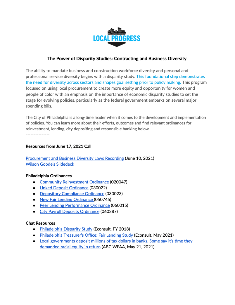 Disparity Studies: Contracting & Business Diversity – Resource Guide ...