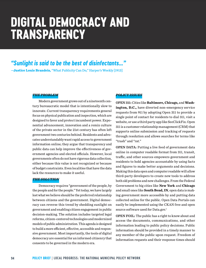 Digital Democracy and Transparency - Local Progress