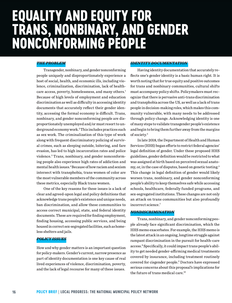 Equality and Equity for Trans, Nonbinary, and Gender Nonconforming ...