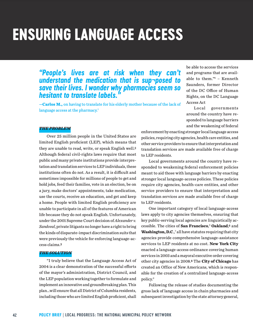 Ensuring Language Access - Local Progress