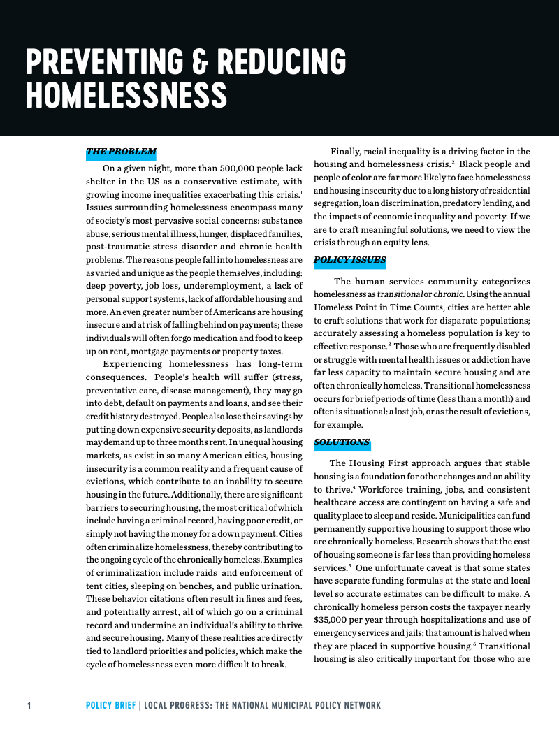 Preventing and Reducing Homelessness - Local Progress