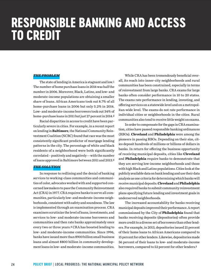 Responsible Banking and Access to Credit - Local Progress