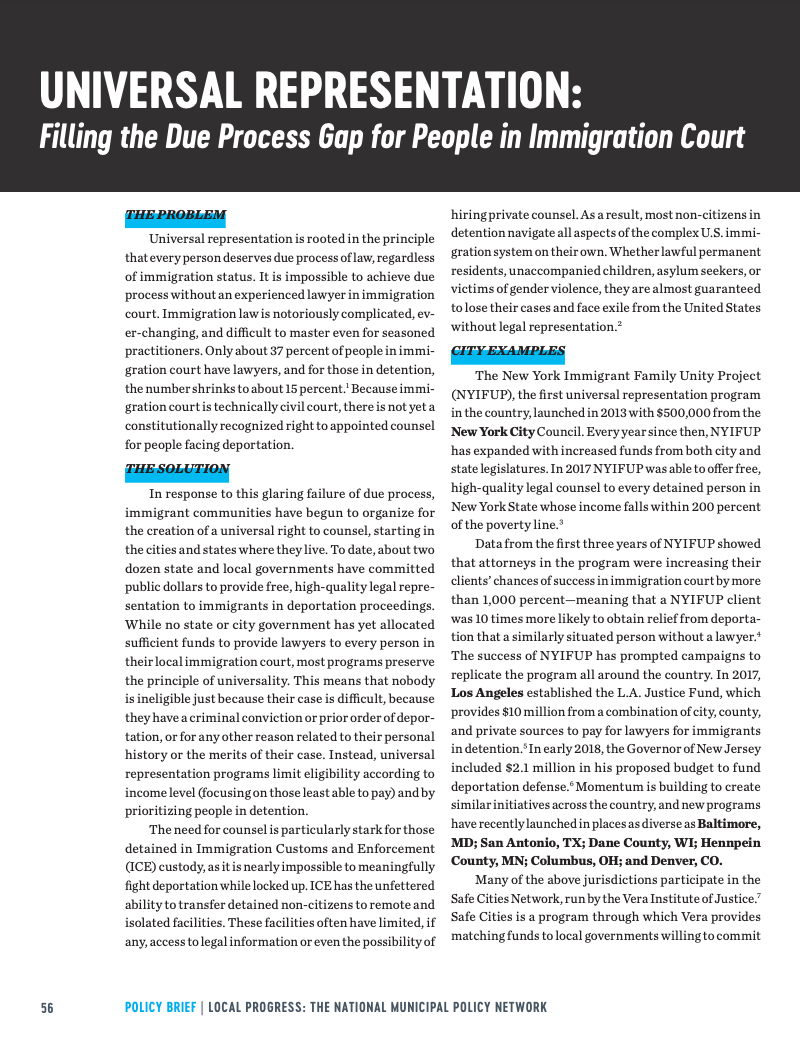 Universal Representation - Local Progress