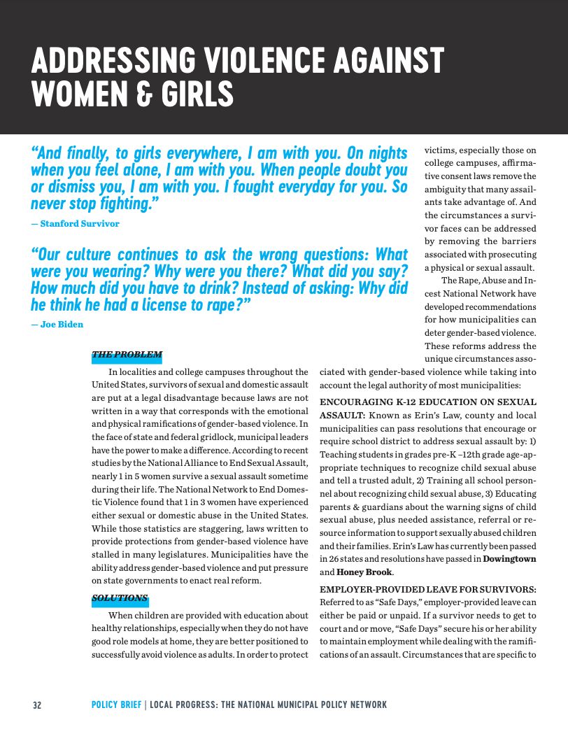 Addressing Violence Against Women and Girls - Local Progress