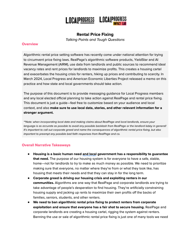 Algorithmic Rental Price Fixing - Local Progress